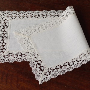 Off White Linen Lace Dresser Scarf Narrow Rectangle Doily Table Runner ...