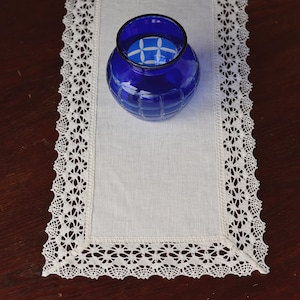Off White Linen Lace Dresser Scarf Narrow Rectangle Doily Table Runner ...