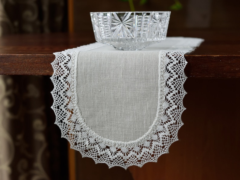Neutral Linen and Lace Centerpiece Doily Table Runner Oval - Etsy
