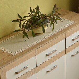 Extra Long Beige Linen Table Runner With Lace Border Rectangle Dresser ...