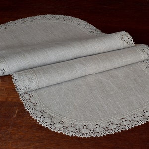 Natural Linen Oval Table Runner With Lace Edge Rustic Table Decor 36 X ...