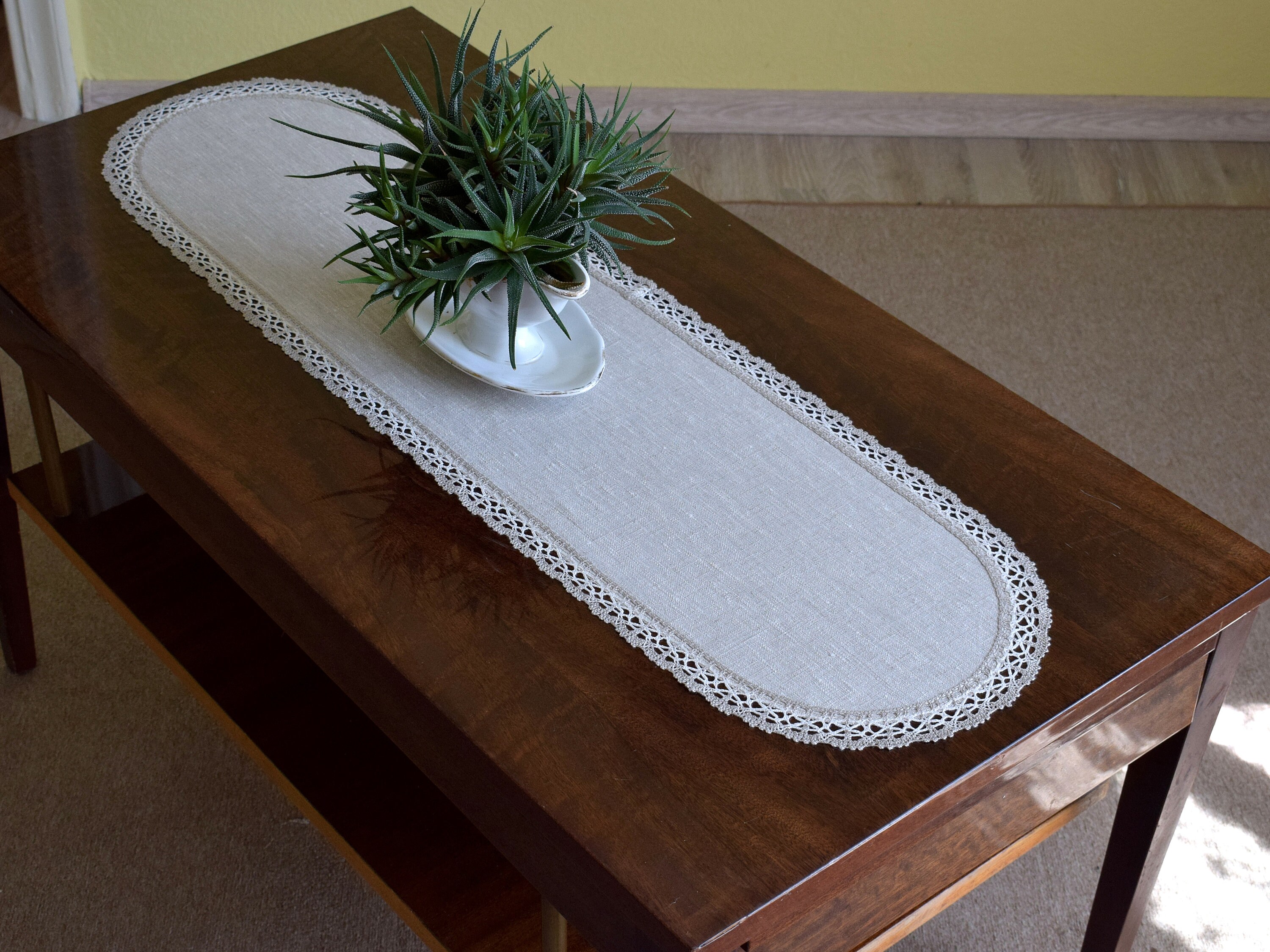 36 X 10 Beige Lace Table Decor Narrow Oval Dresser Scarf - Etsy