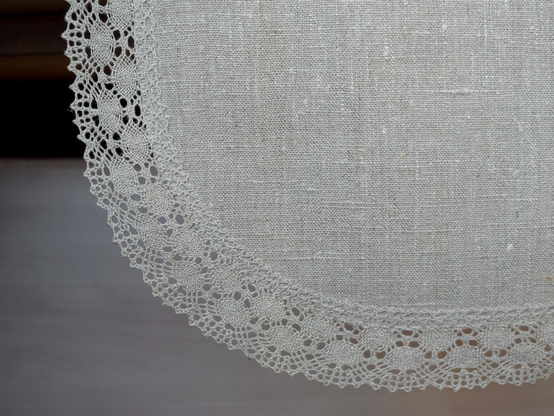 Natural Linen Oval Table Runner With Lace Edge Rustic Table - Etsy
