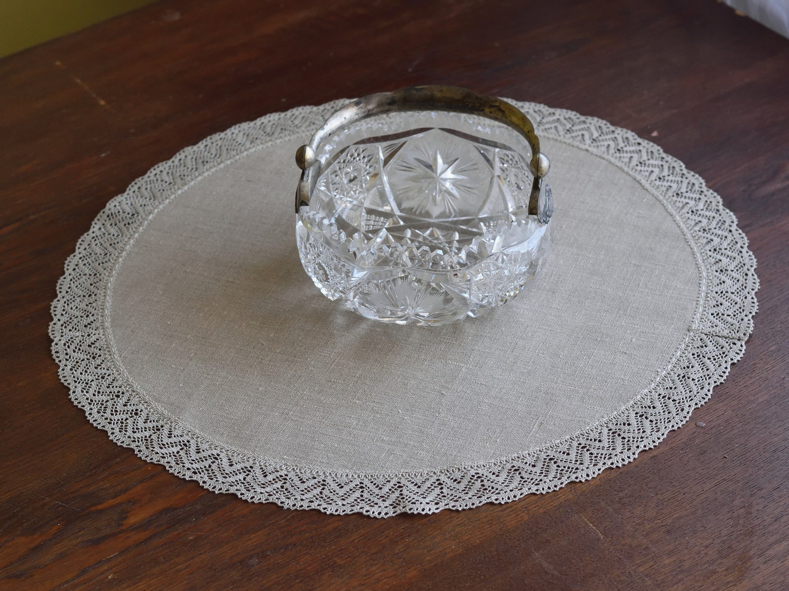 Small Round Linen Lace Tablecloth Eco Friendly Living Room Decor off ...