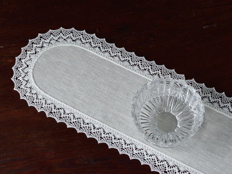 Neutral Linen and Lace Centerpiece Doily Table Runner Oval - Etsy