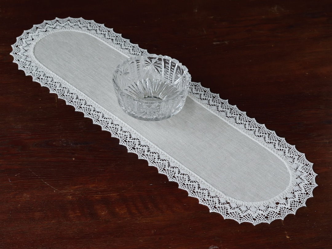 Narrow Table Runner Linen Lace Doily for Console Tablecloth Oval ...