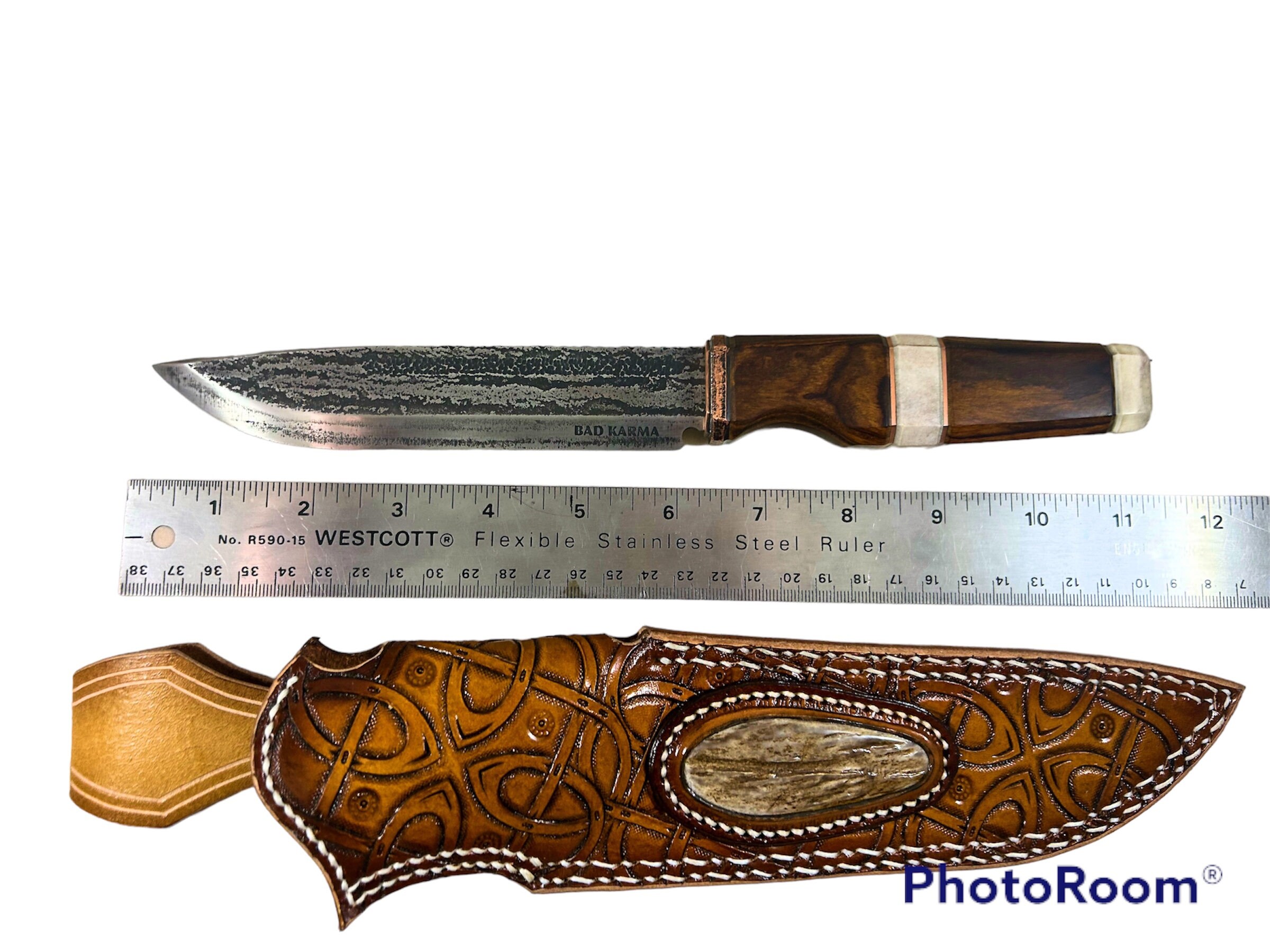 Custom Leuku Knife With Ironwood and Moose Antler Handle and Custom ...