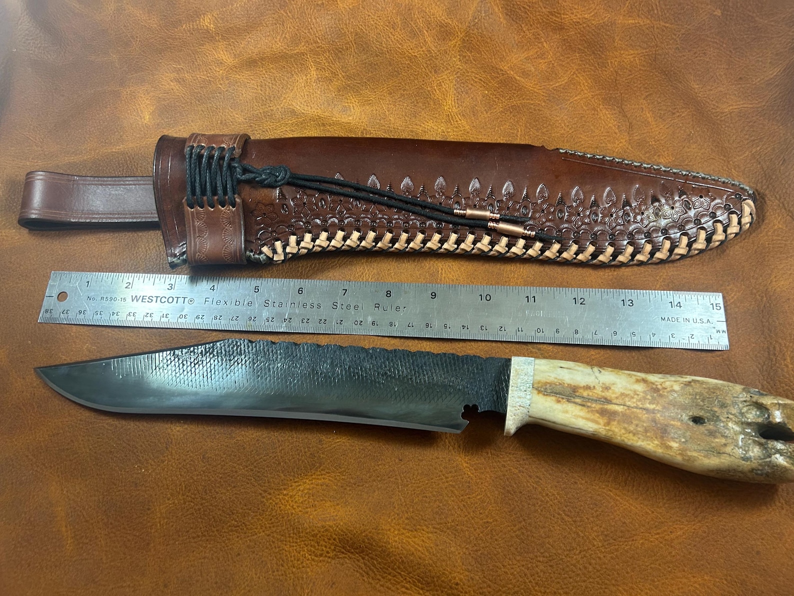 Brut De Forge, Mountain Man Bowie File Knife With Elk Bone Handle and ...