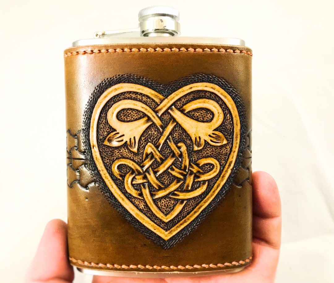 Custom Leather Wrapped Flask. Hand Tooled and Stitched Leather - Etsy