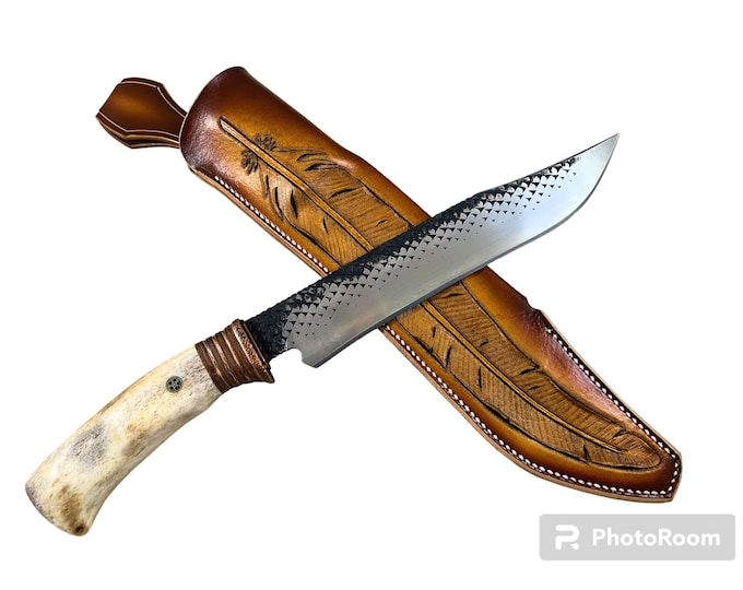 Custom Ferrier’s Rasp Bowie Knife With Elk Antler Handle and Hand ...
