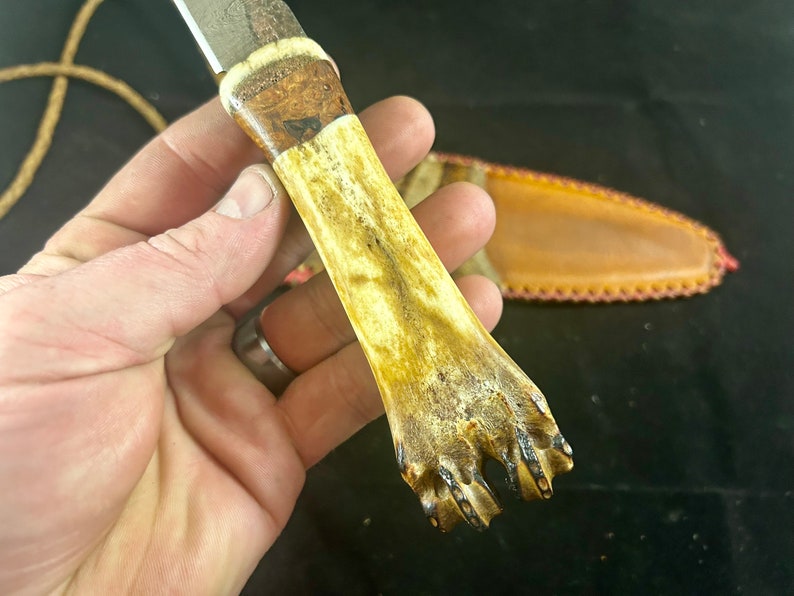 Forged Damascus, Frontier Style Neck Knife With Copper Patina, Goat ...