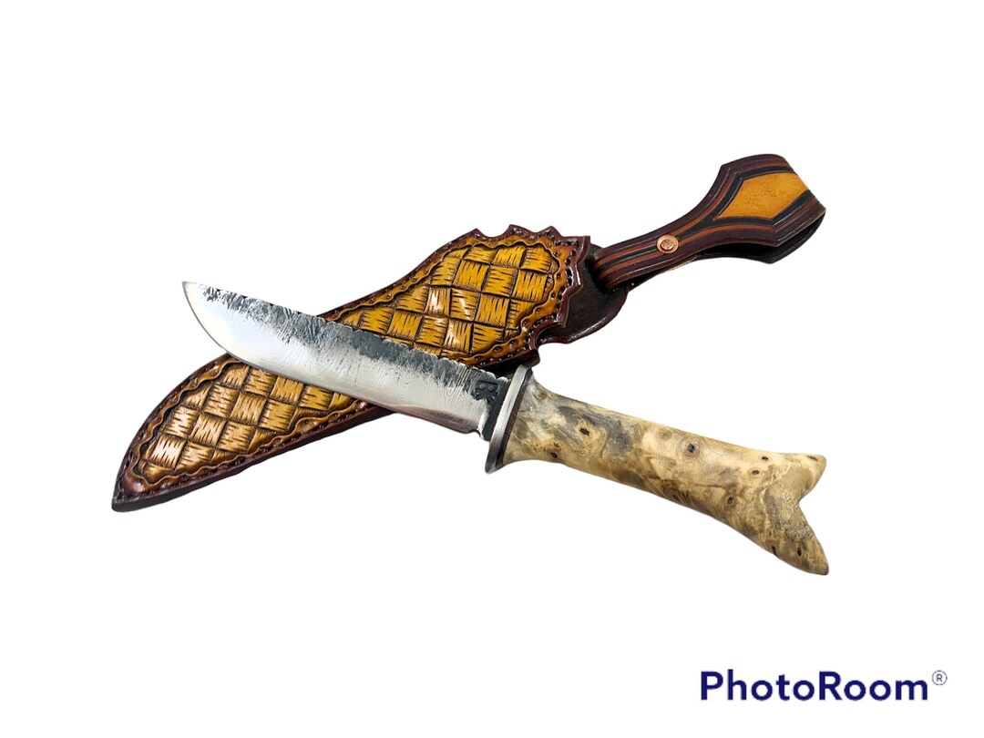 Hand Forged Damascus Leuku Knife and Custom Leather Sheath - Etsy