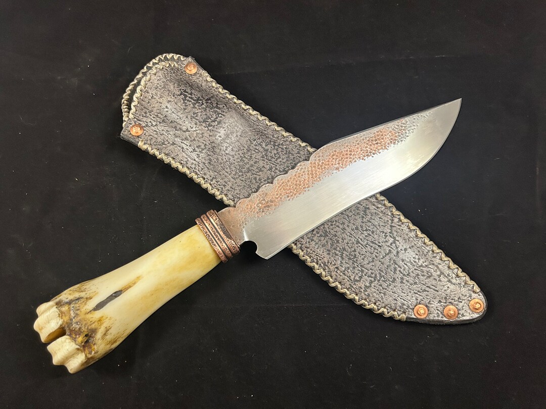 Forged Bone Handle Recurve Bowie Knife With Hand Filework Along the ...