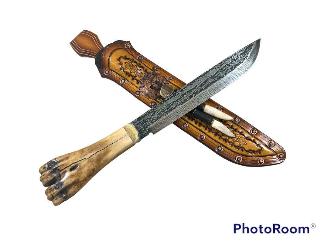 Large Custom Leuku Knife With Ancient Bison Bone Handle and Custom ...