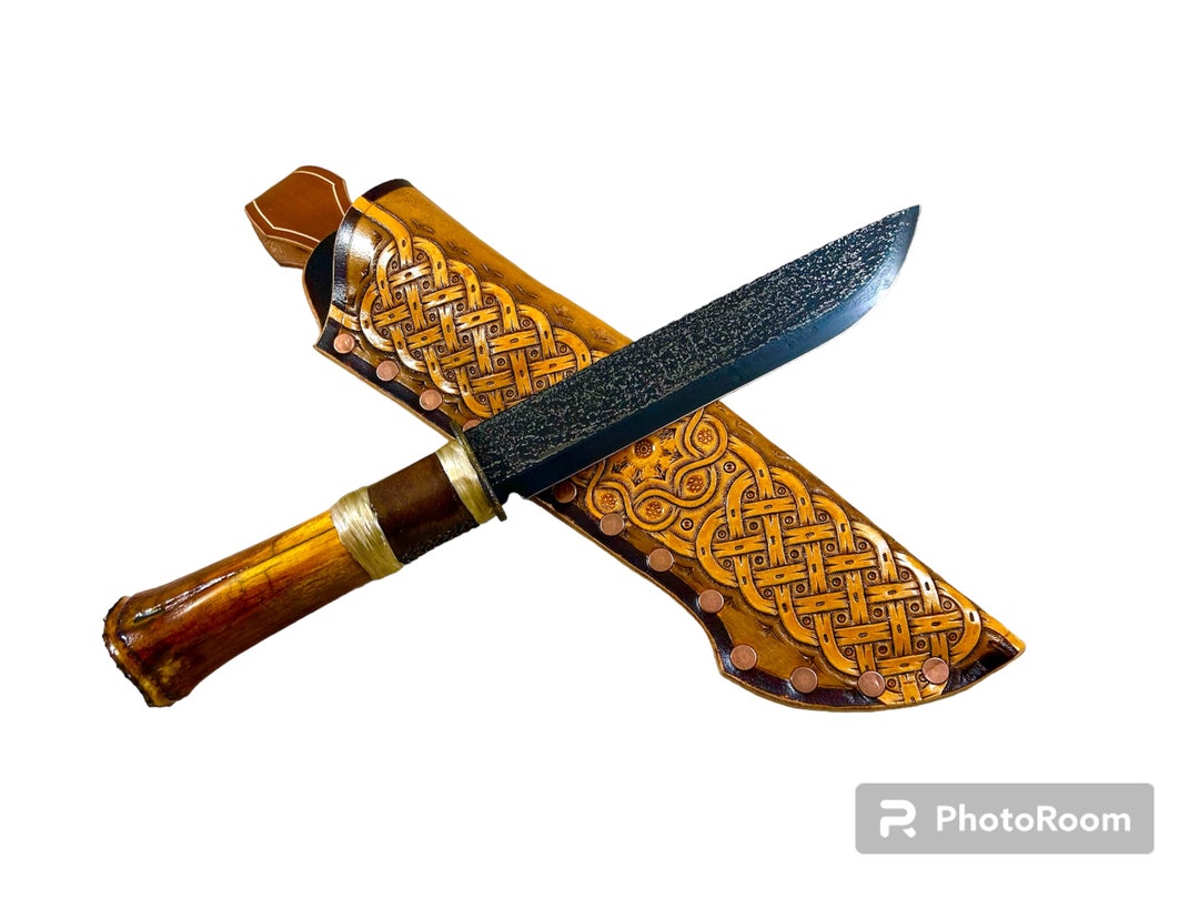 Primitive Viking Leuku With Elk Bone Handle and Hand Tooled Leather ...
