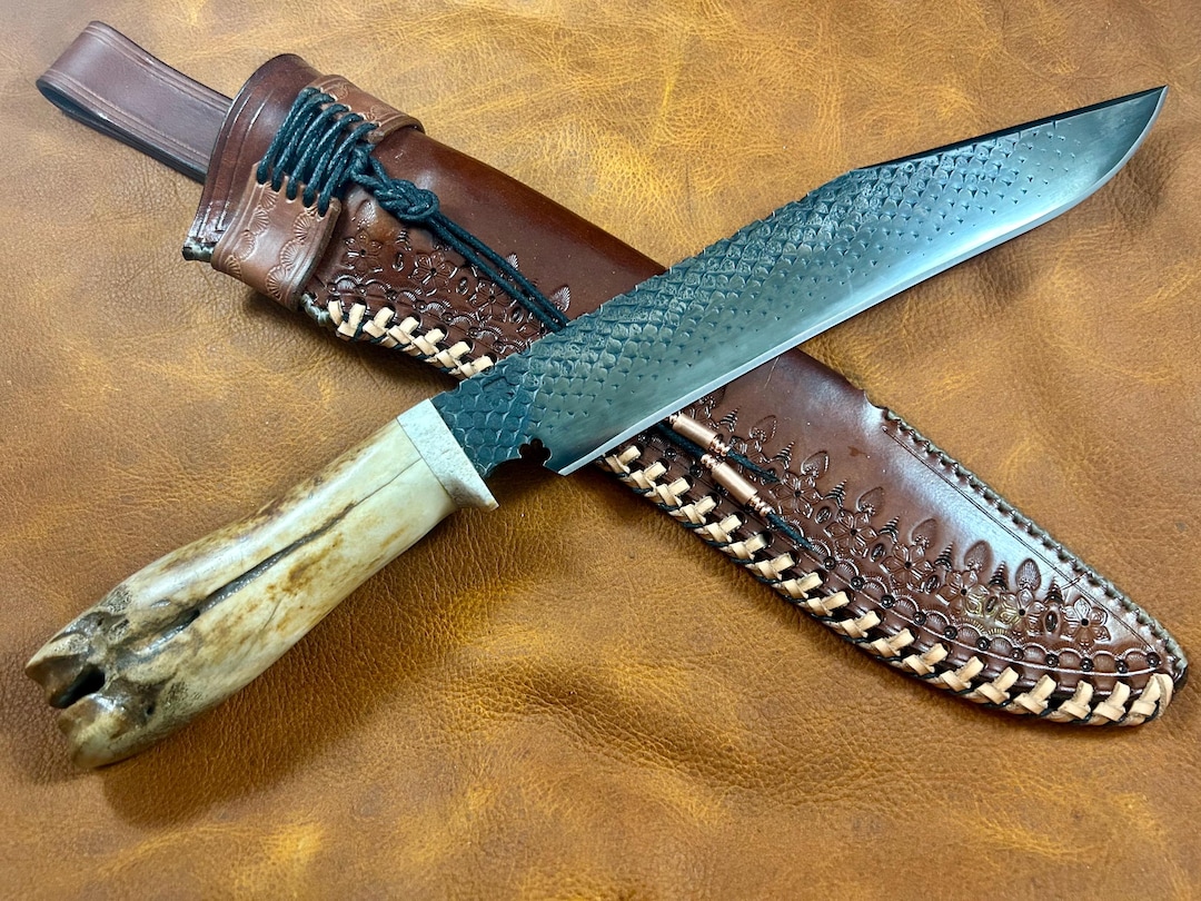 Brut De Forge, Mountain Man Bowie File Knife With Elk Bone Handle and ...