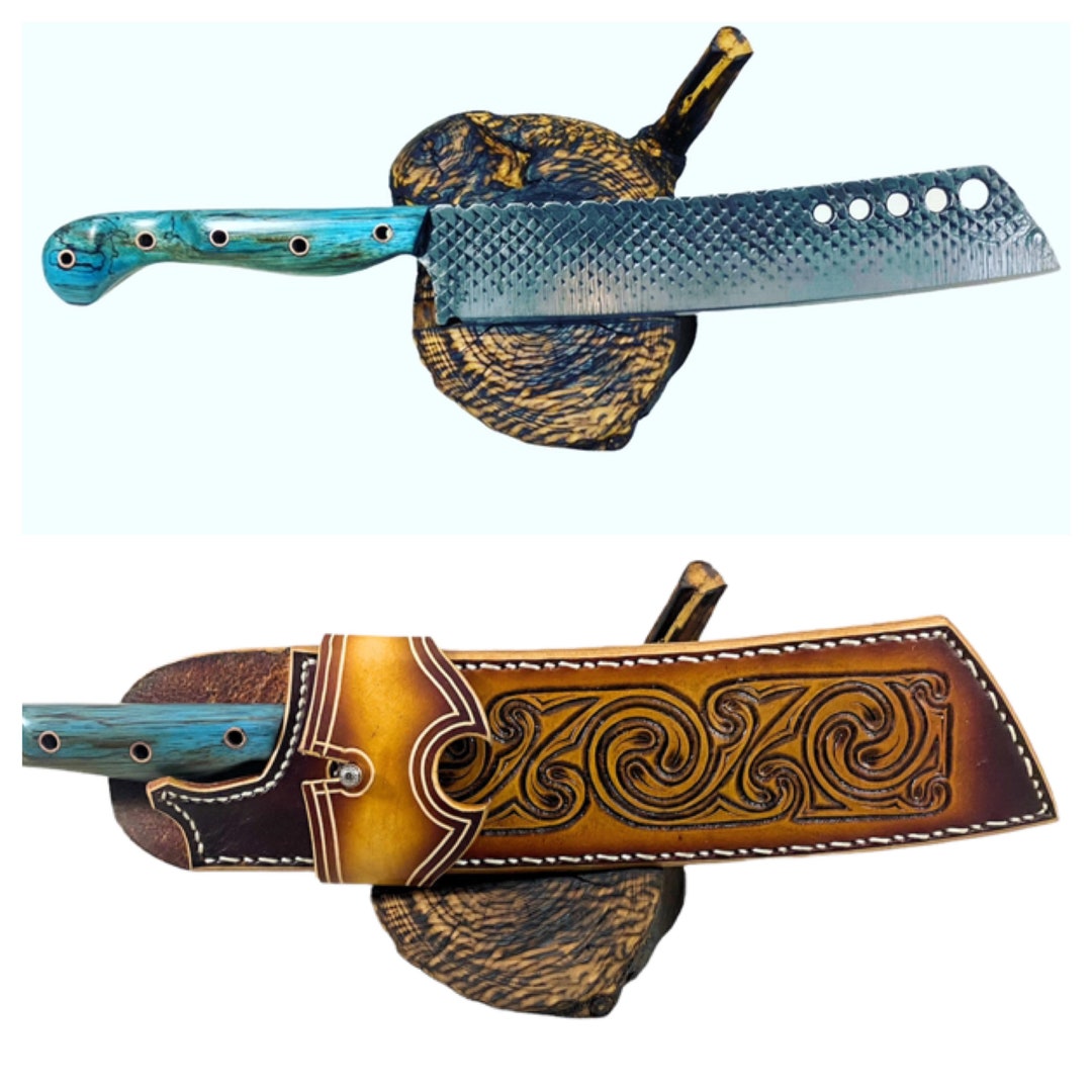 Chopper Knife From Ferrier’s Rasp With Hand Tooled and Sewn Leather ...