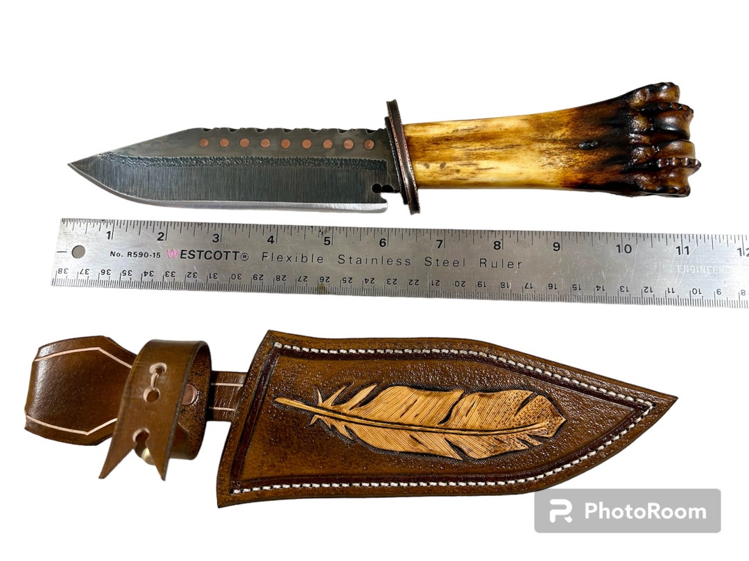 Bone Handle Bowie Knife With Custom Leather Sheath - Etsy