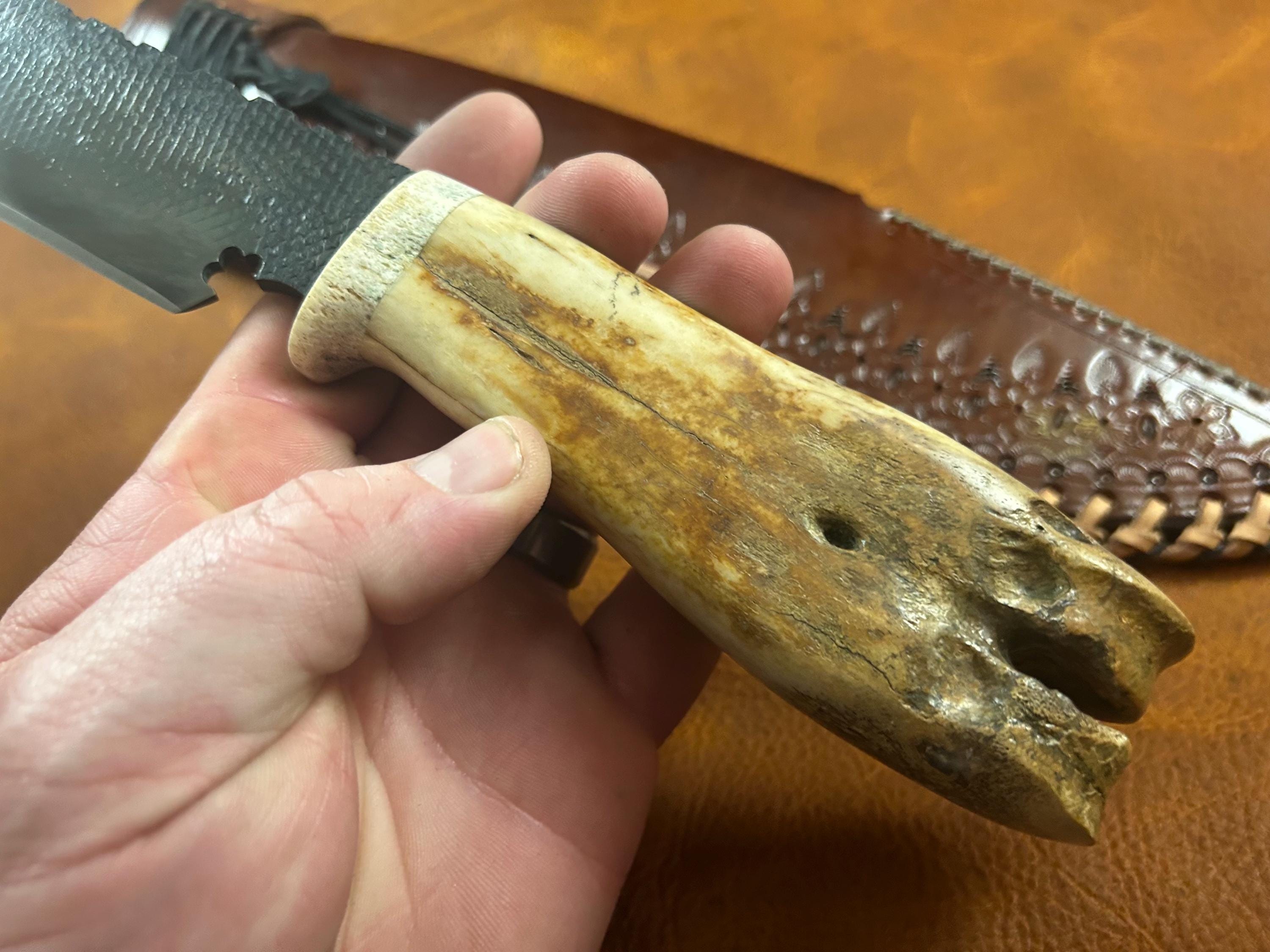 Brut De Forge, Mountain Man Bowie File Knife With Elk Bone Handle and ...
