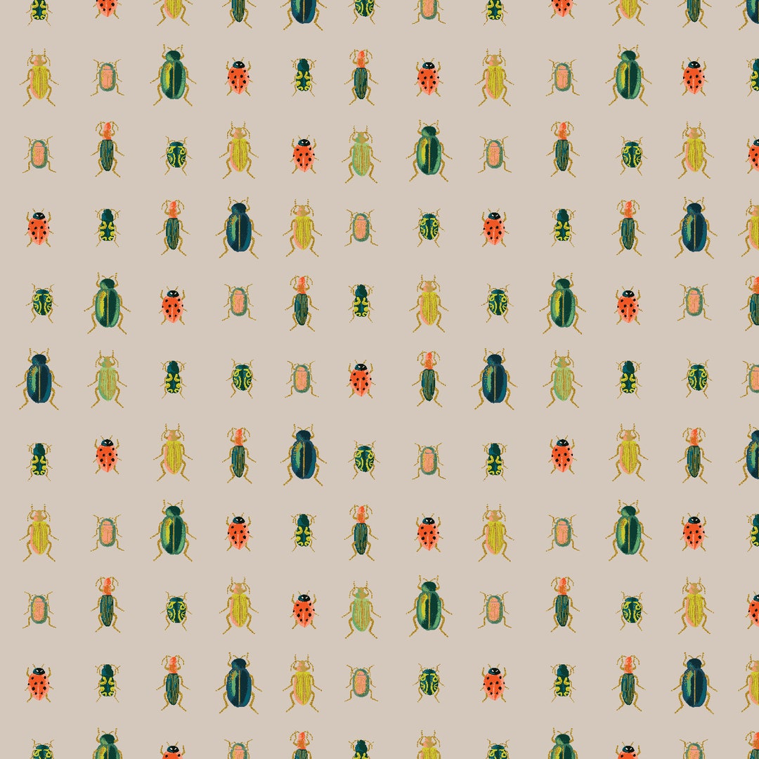 Rifle Paper Co., Curio, Beetles & Bugs, Khaki, Metallic, RP1105 KH2M ...