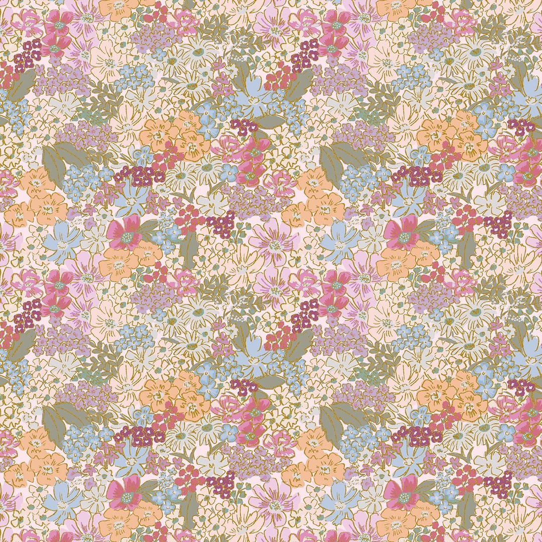 Rifle Paper Co, English Rose Collection, Mimi Fabric in Plum Metallic ...
