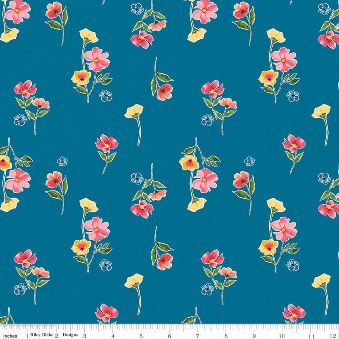 Riley Blake Designs, Glohaven Flowers Blue by Lila Tueller Cotton ...