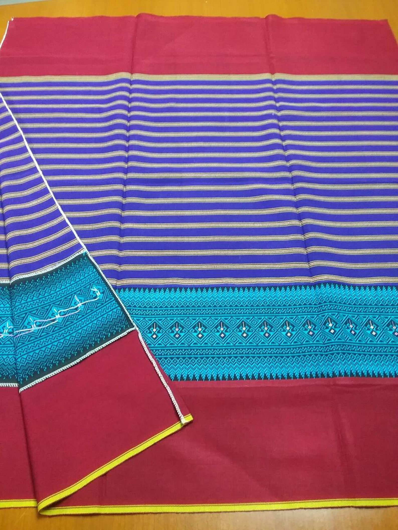 Thai Sarong Artificial Silk Blue Sarong Traditional Thai | Etsy