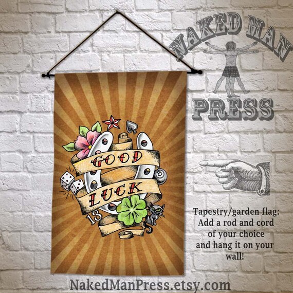 Garden Flag or Tapestry Good Luck Old School Tattoo Design | Etsy