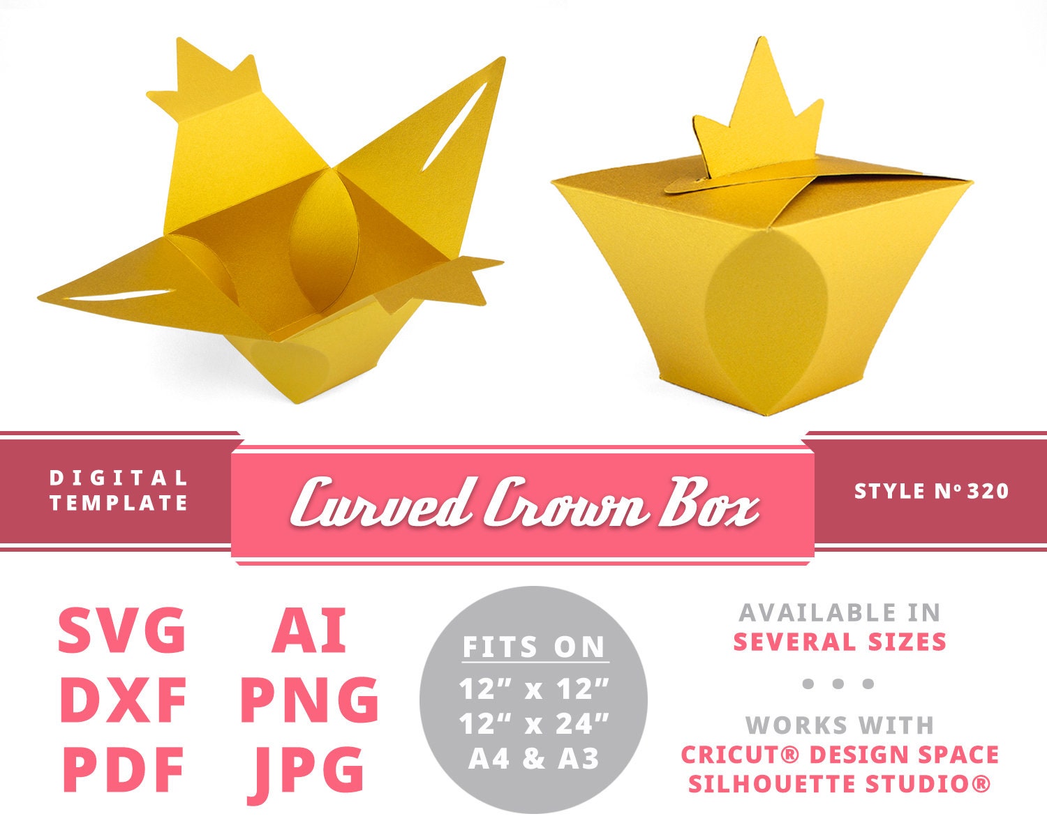 CURVED CROWN BOX Instant Download Printable Digital Box Template Cricut ...