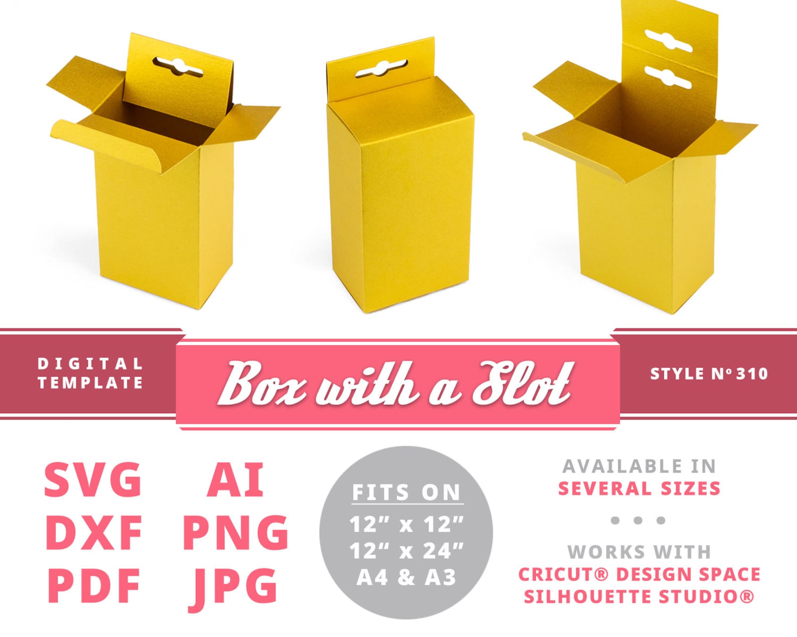 BOX WITH SLOT Instant Download Printable Digital Box Template Cricut ...