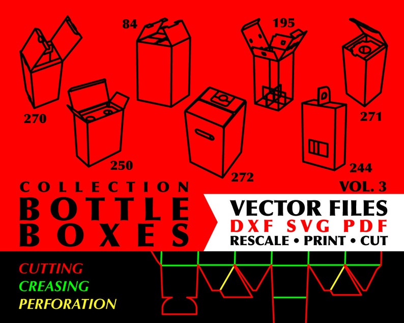 BOTTLE BOXES Collection of 19 Digital Download Template Files Drinkware ...