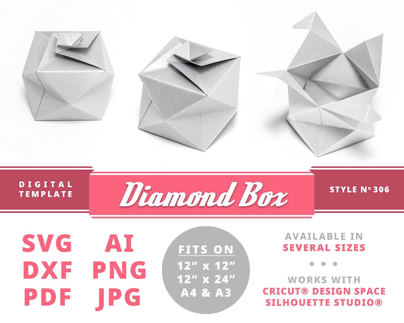 DIAMOND BOX Svg Digital Gift Box Template Little Box Jewelry Package ...