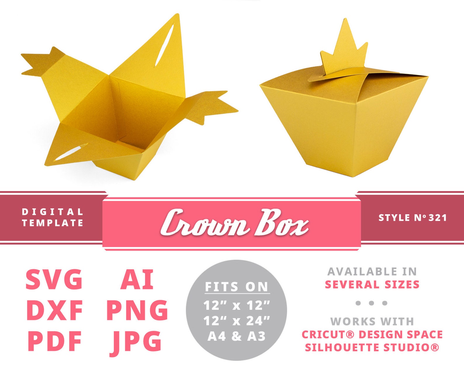 CROWN BOX Instant Download Printable Digital Box Template | Etsy