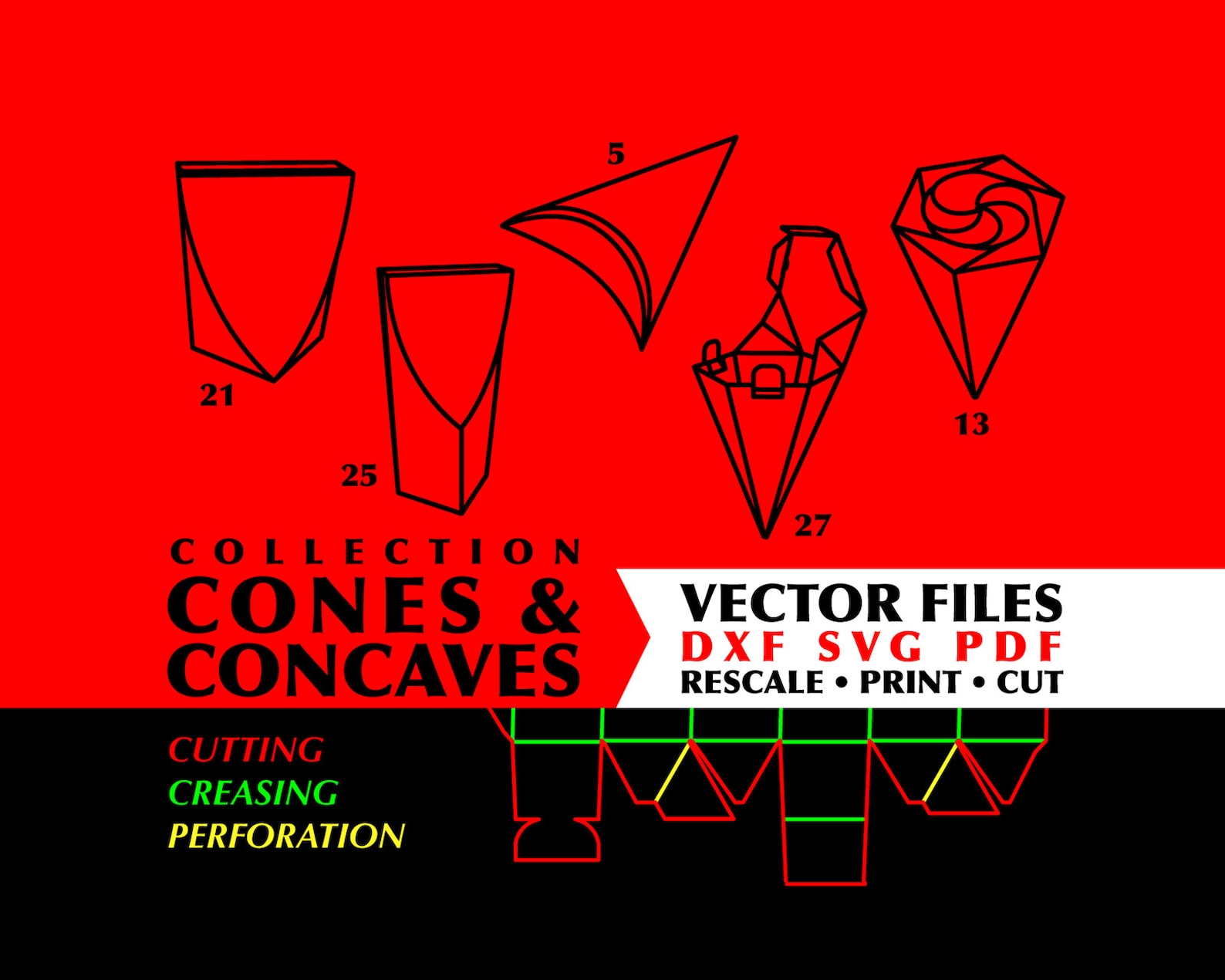 CONES & CONCAVES Collection of 5 Digital Templates Instant Download Box ...