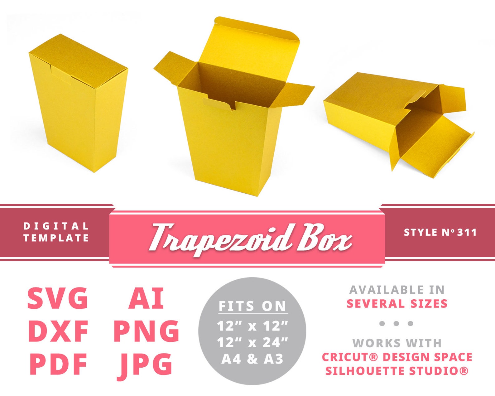 TRAPEZOID BOX Instant Download Printable Digital Box Template Cricut ...