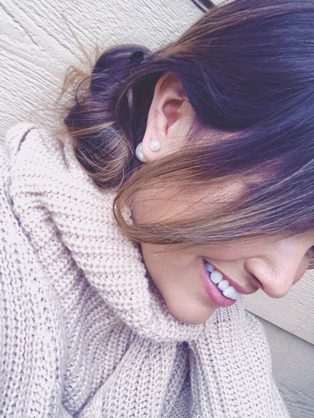 Faux Marble Double Ball Stud Earrings: White & Grey Resin Pearl Jacket ...