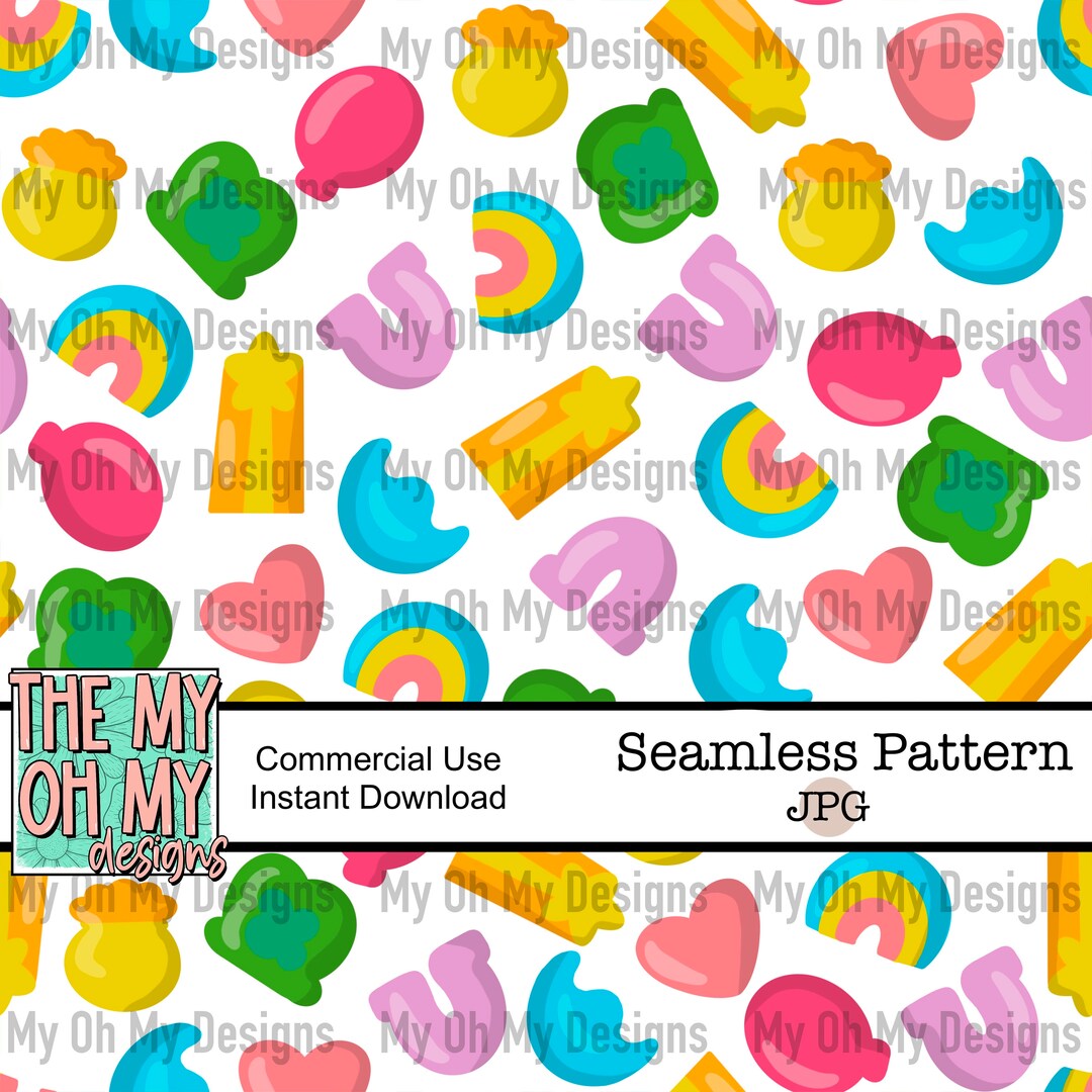 St Patricks Day, Cereal, Lucky Charms, Marshmallows - Seamless Pattern ...