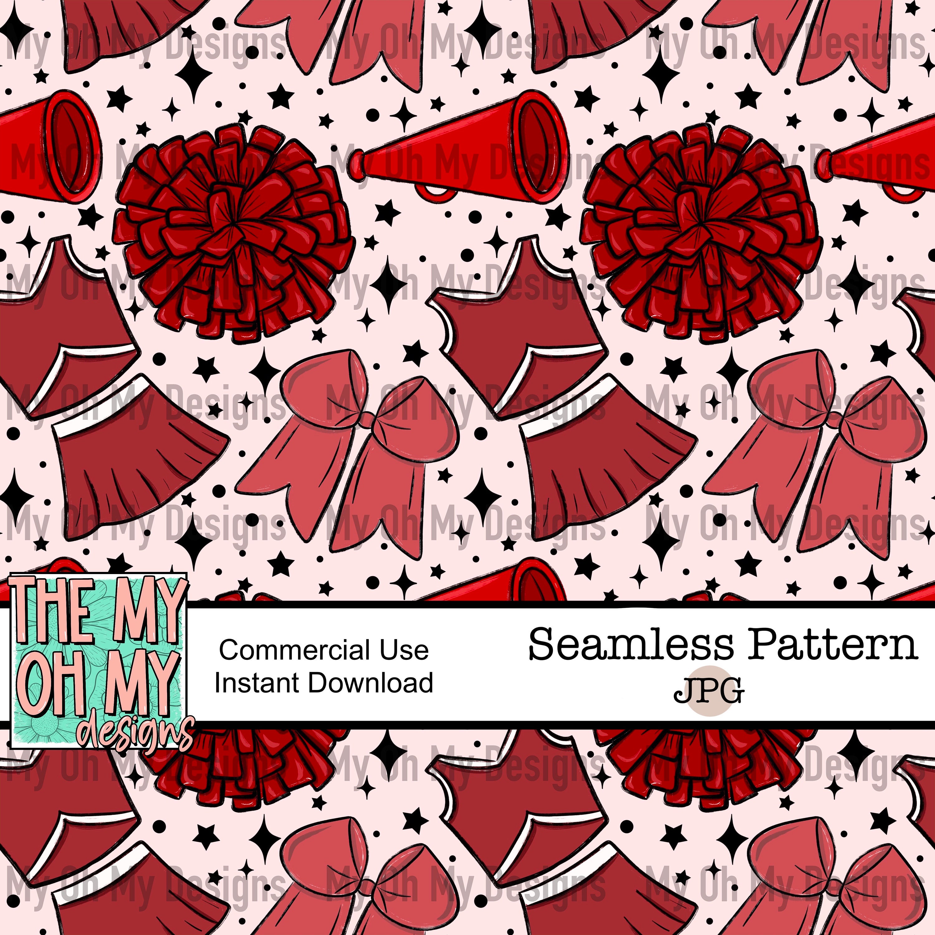 Cheer Cheerleader Cheerleading Red Seamless Pattern JPG - Etsy