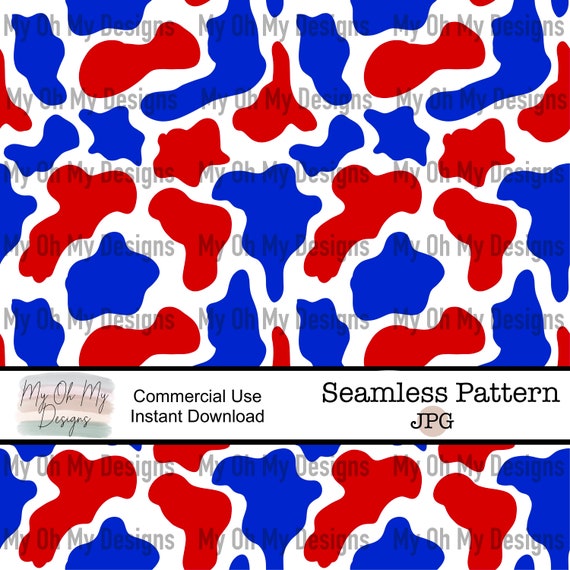 Cow Print Red and Blue Patriotic 4th of July Seamless | Etsy