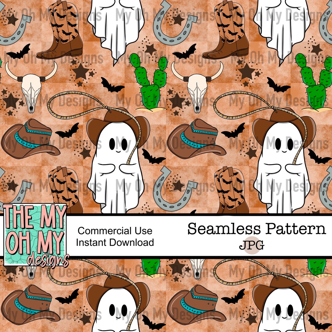 Cowboy Ghost, Halloween, Western - Seamless Pattern - JPG File ...