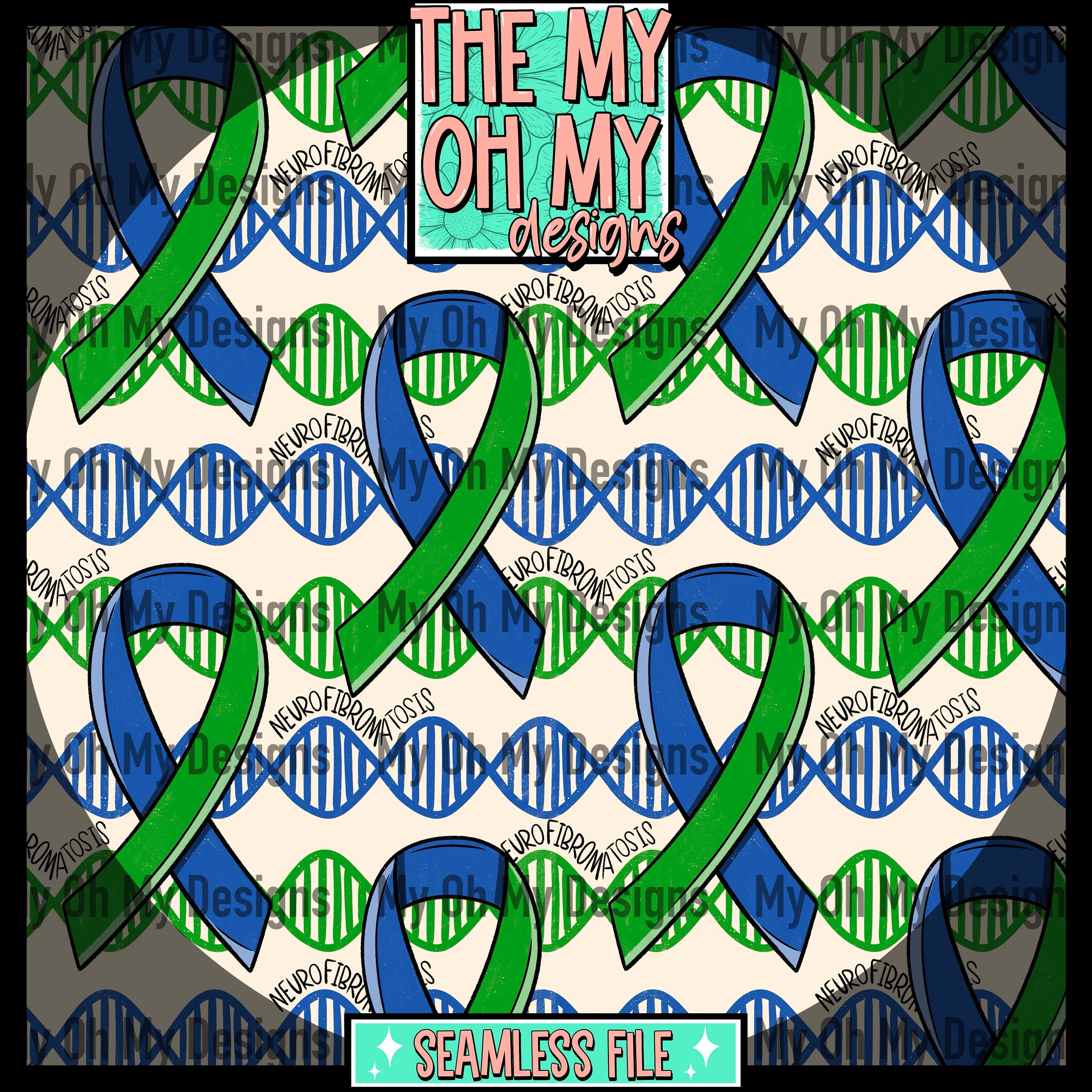Neurofibromatosis Awareness, Ribbon Seamless Pattern JPG File Digital ...