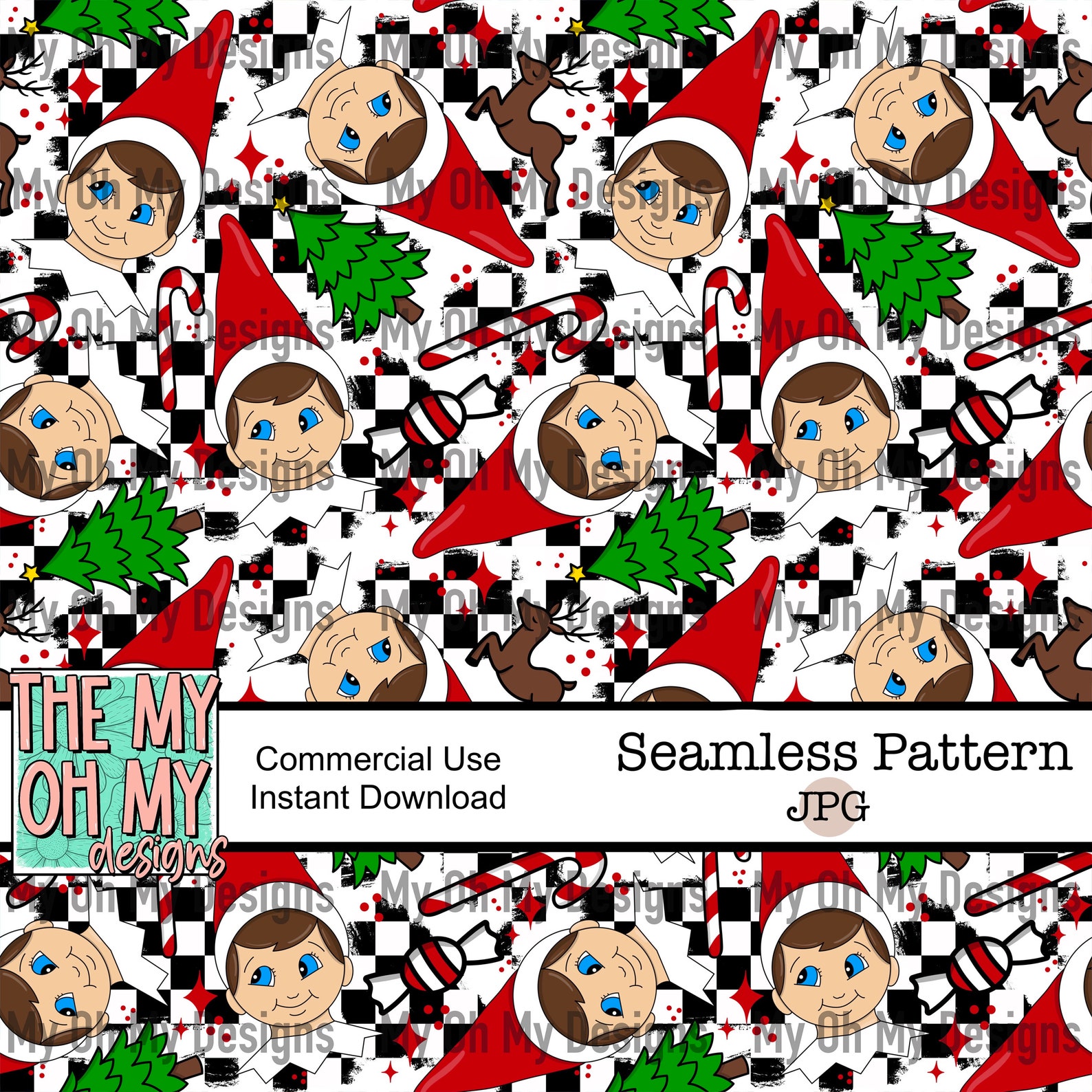 Christmas, Winter, Checkerboard, Distressed Seamless Pattern JPG File ...