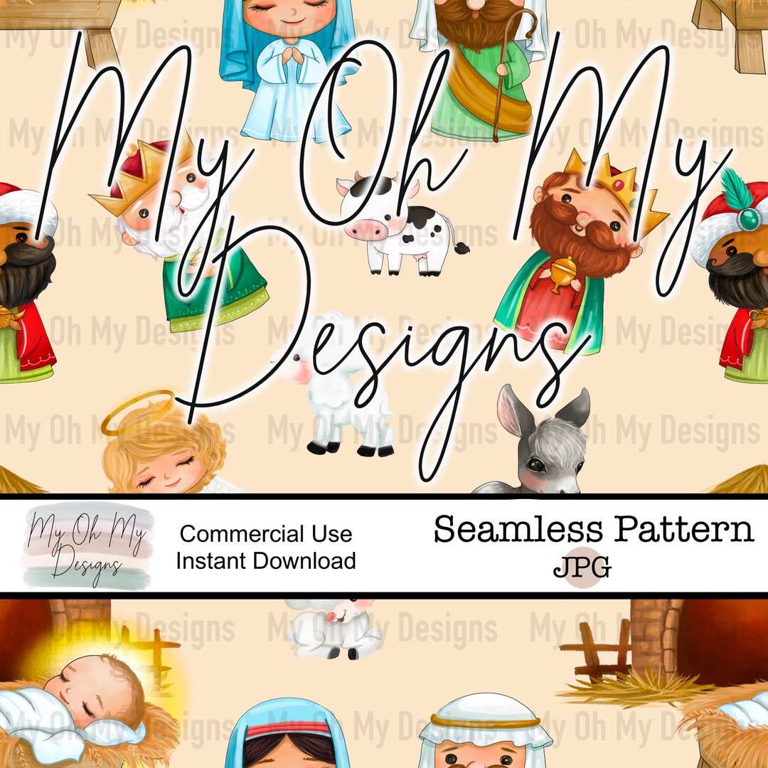 Christmas Nativity Scene Seamless Pattern JPG File Digital Paper ...
