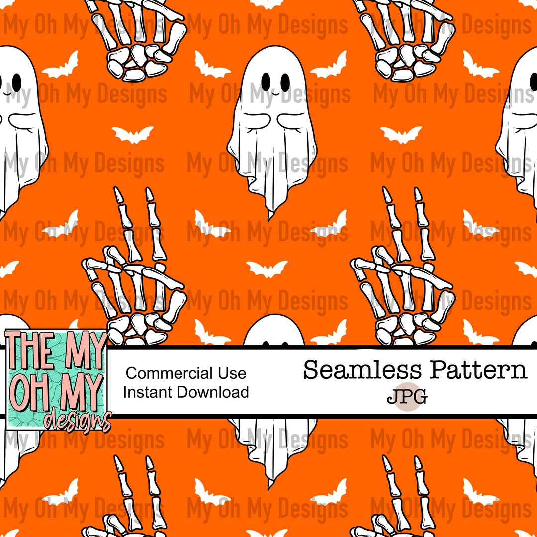 Ghost, Skeleton Hand Peace Sign, Bats, Halloween, Spooky, Fall ...
