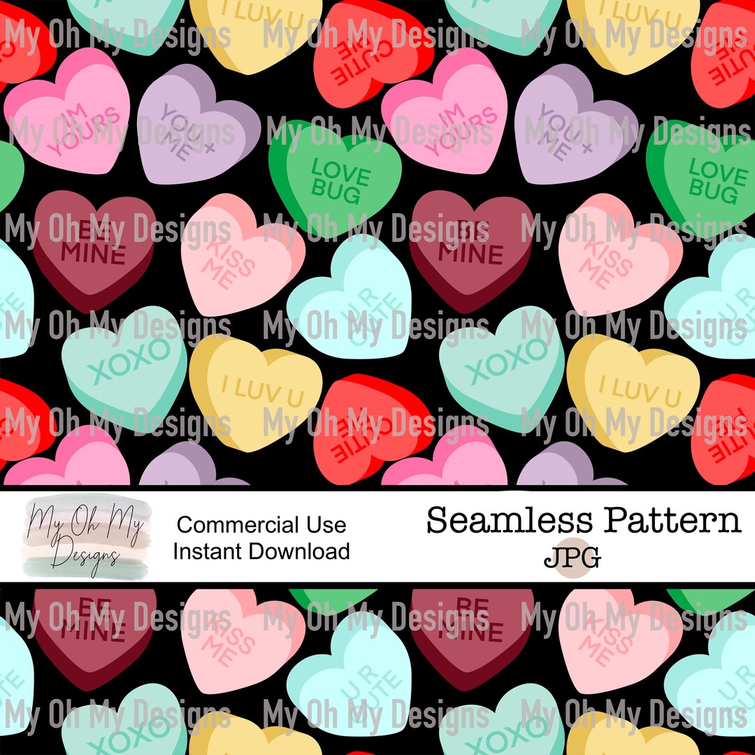Valentines Day, Candy Hearts Seamless Pattern JPG File Digital Paper - Etsy