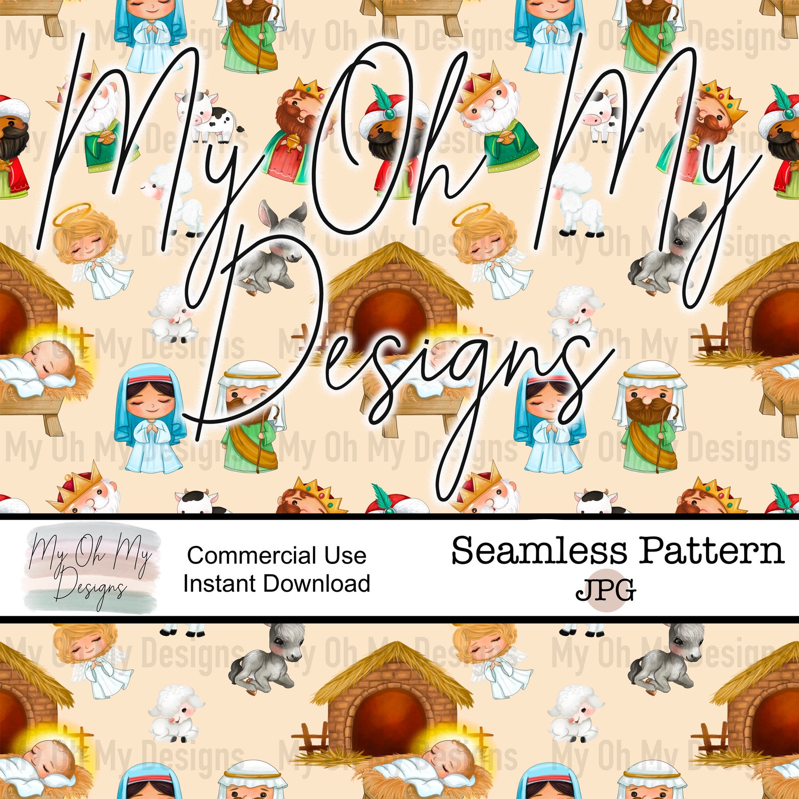 Christmas Nativity Scene Seamless Pattern JPG File - Etsy