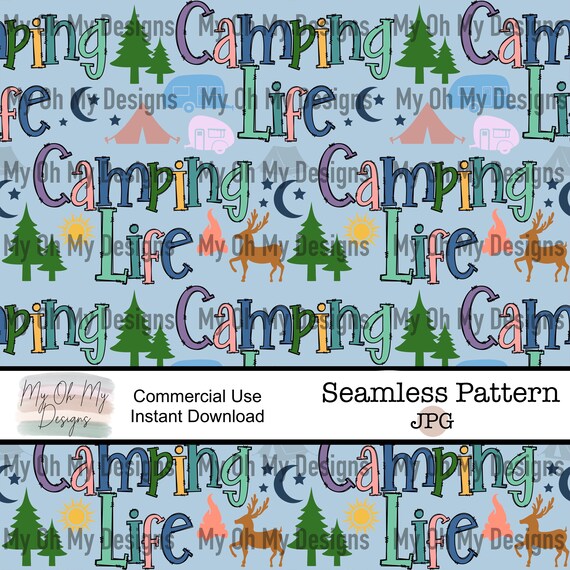 Camping Life Camp Seamless Pattern JPG File Digital | Etsy