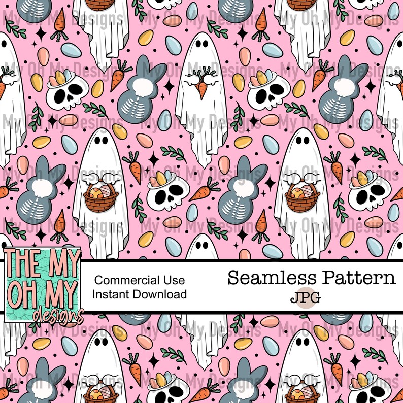 Easter Spring Spooky Ghosts Seamless Pattern JPG File - Etsy