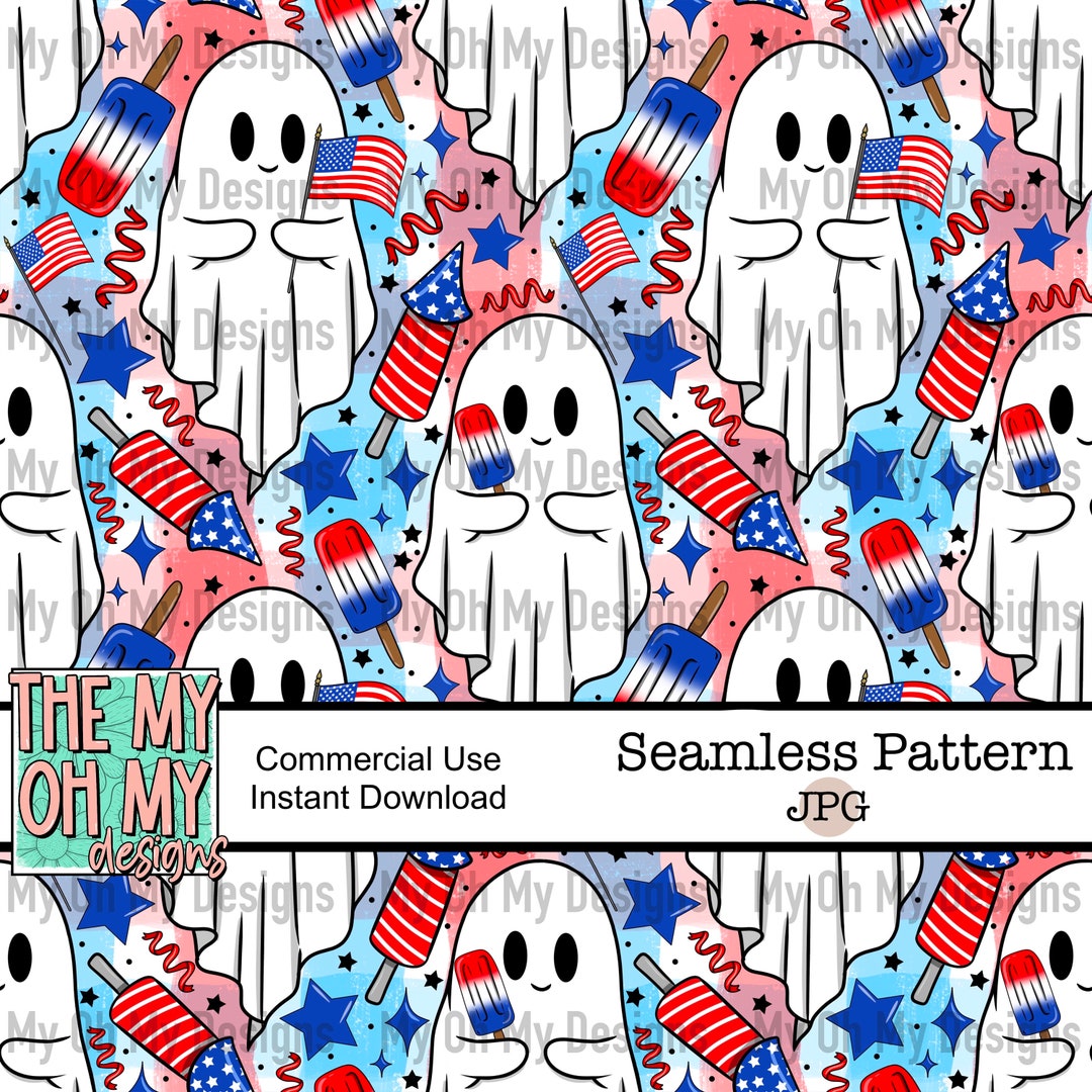4th of July Ghost, Spooky, Red White and Blue, Patriotic - Seamless ...