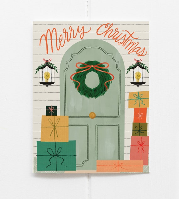 Merry Christmas Door Card Christmas Card Holiday Card - Etsy